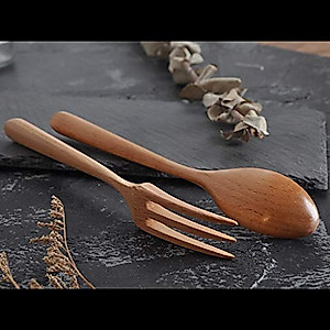 round Table Centerpieces Wooden Fork Natural Reusable Flatware Spoon Color Set Portable Tableware Solid Kitchen，Dining & Bar Dinner Table Set for 4 Tall