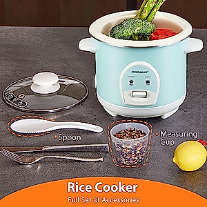 MOOSUM Electric Rice Cooker with One Touch for Asian Japanese Sushi Rice, 3-cup Uncooked/6-cup Cooked, Fast&Convenient Cooker with Ceramic Nonstick inner pot, Stainless Steel Housing and Auto Warmer