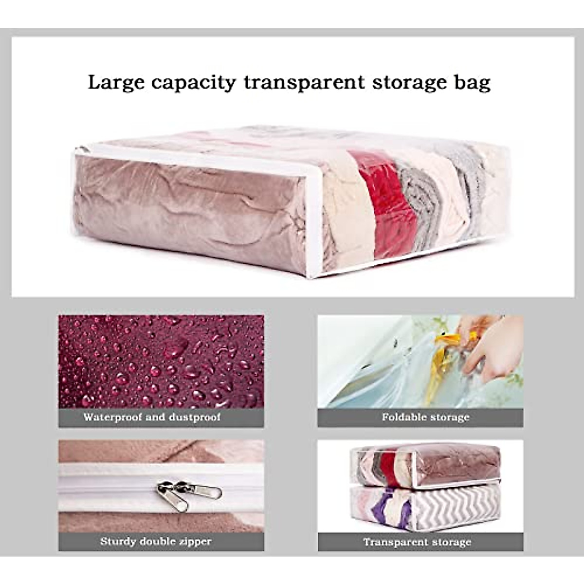 DoYiKe Clear Vinyl Zippered Storage Bags with Zipper for Blanket, Pillow, Quilts, Clothes, Bedding, Sweater, Clothing