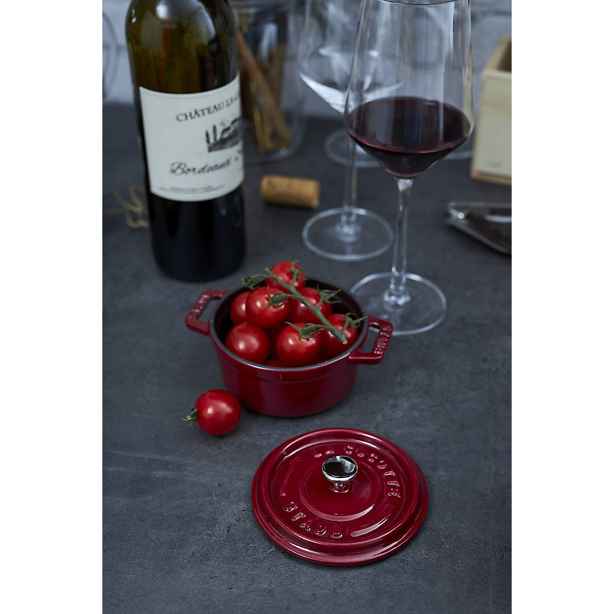 Staub 40509-799 Mini Picotte Round Cherry, 3.9 inches (10 cm), Small, Double Handed, Cast Iron, Enameled Pot, Authentic Japanese Product