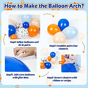 136pcs Blue Balloon Garland Arch Kit, DIY Blue Orange Nude White Dog Bone Paw Print Balloons Arch for Theme Baby Shower Anniversary Blue Birthday Party Decorations