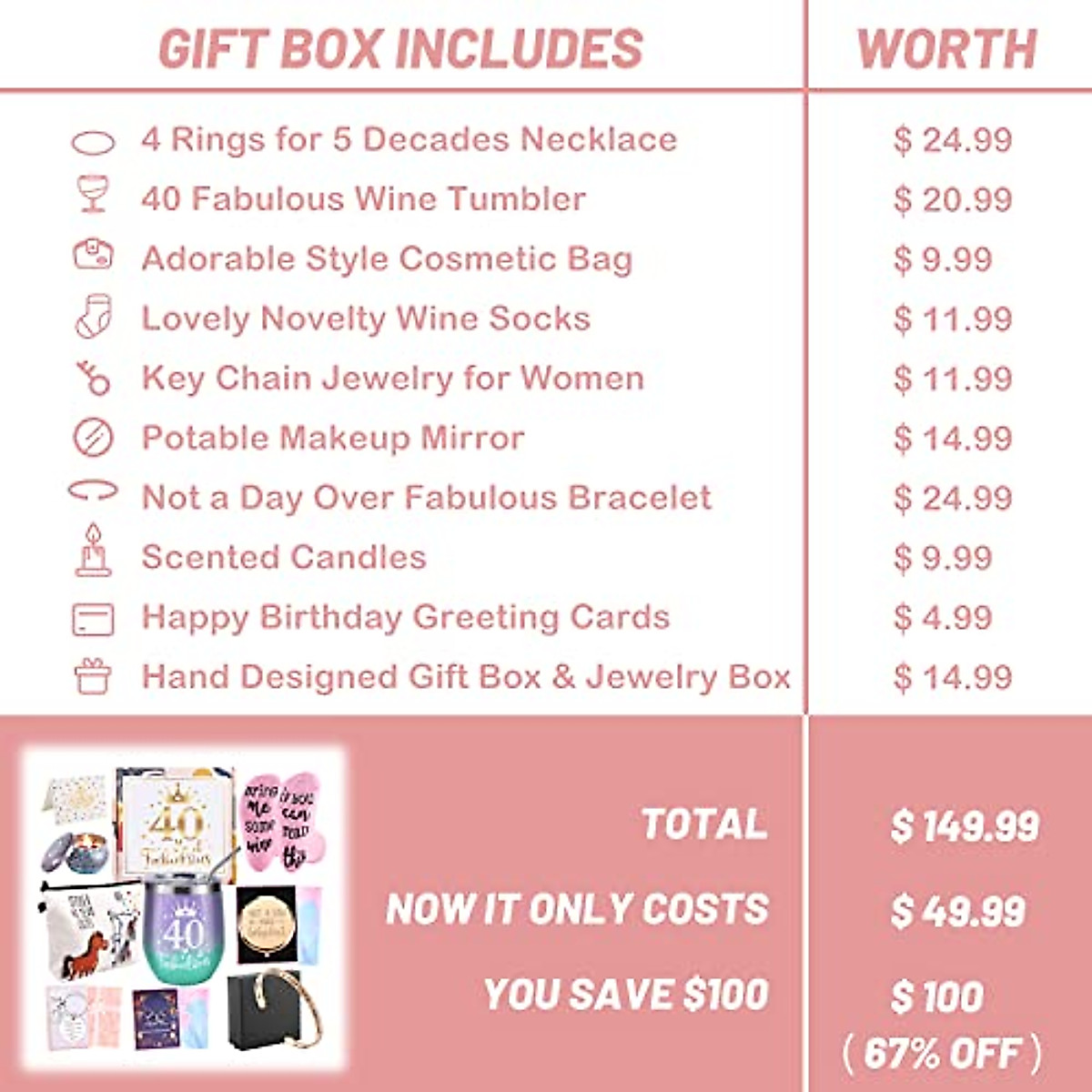 40th Birthday Gifts Women, 9 Special Unique Funny Happy Humorous Gifts for Women Tuning 40, Wife, Mom, Sister, Friends, Coworker, 40th Bday Gifts Women