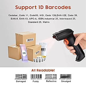 Tera Barcode Scanner Wireless Versatile 2-in-1 (2.4Ghz Wireless+USB 2.0 Wired) with Battery Level Indicator, 328 Feet Transmission Distance Rechargeable 1D Laser Bar Code Reader USB Handheld (Black)