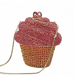 DJBM Women Ice Cream Rhinestone Crystal Purse Diamond Evening Bags for Party Wedding Cocktail Prom Shoulder Bag with Chain