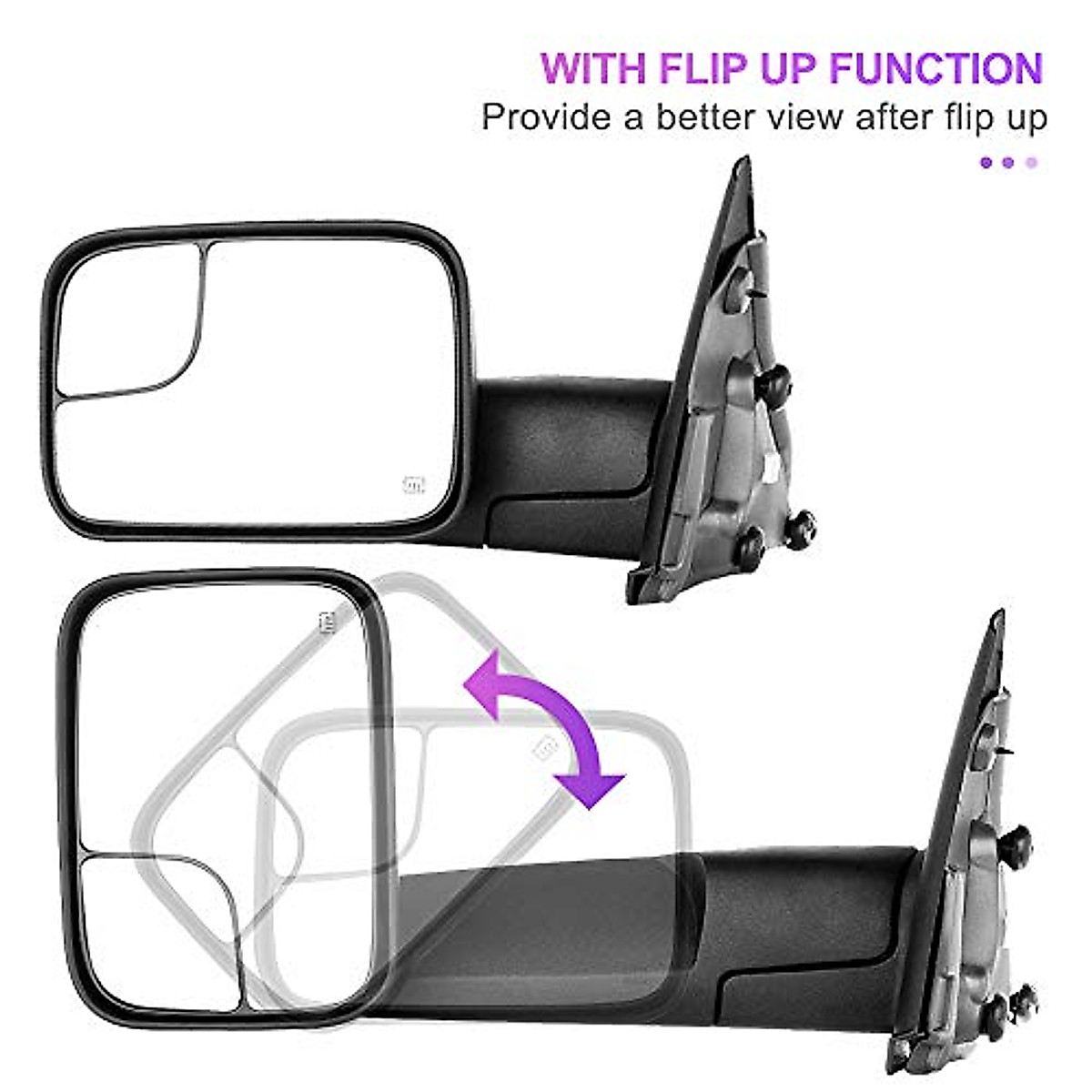 INEEDUP Tow Mirror Towing Mirror Fits for 2002-2008 for Dodge for Ram 1500 2003-2009 for Dodge for Ram 2500/3500 with Left Side Power Operation Heated Without Turn Signal Light