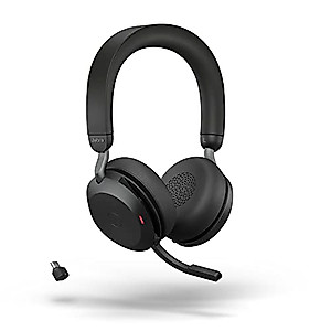 Jabra Evolve2 75 PC Wireless Headset with 8-Microphone Technology - Dual Foam Stereo Headphones with adjustable Advanced Active Noise Cancelling, USB-C Bluetooth Adapter and UC Compatibility - Black
