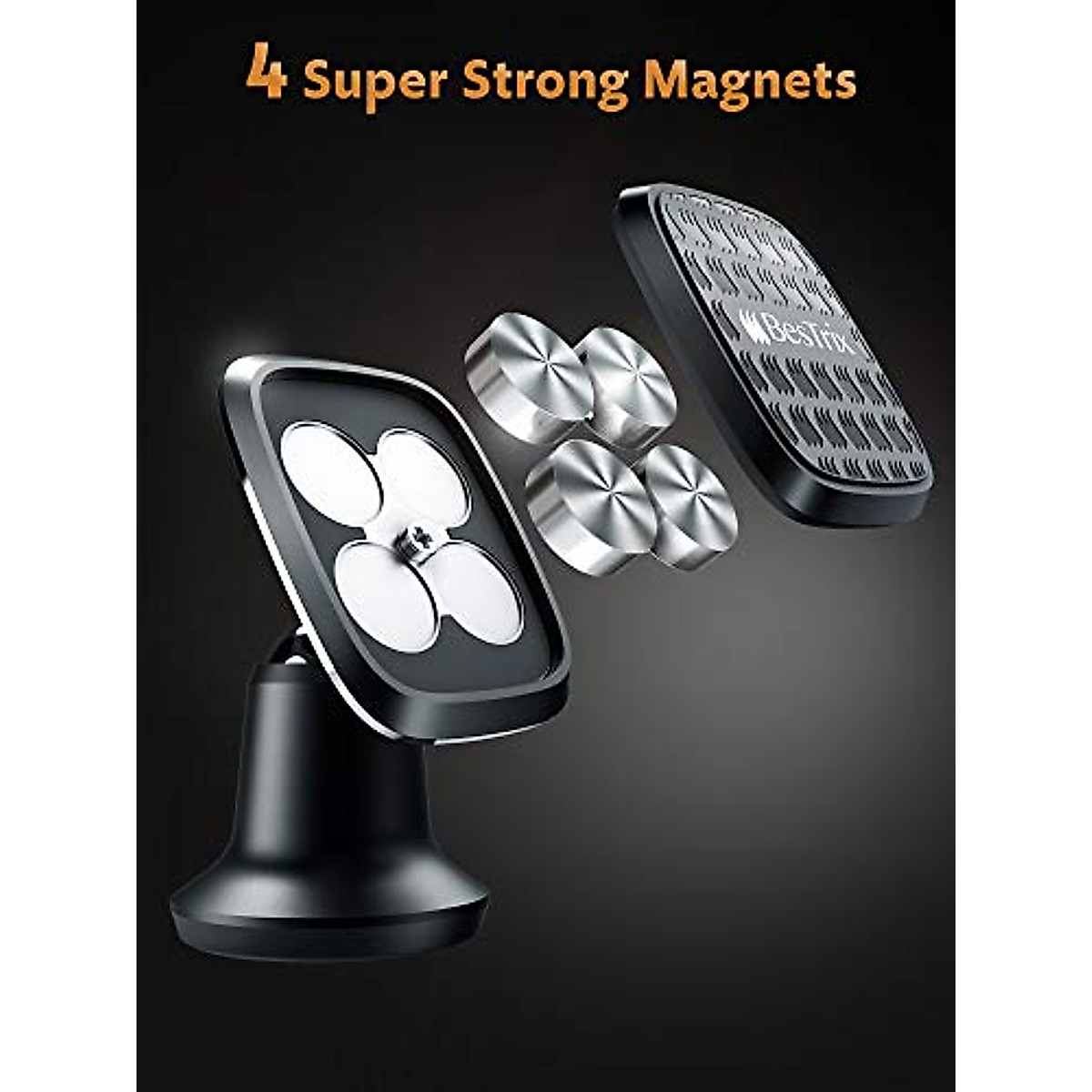 Bestrix Magnetic Phone Car Holder | Universal Magnetic Phone Mount for Car Dashboard Compatible iPhone 13 Pro max, 13 Pro, 12, 11, Xr Xs XS MAX X 8 8Plus 7 and All Smartphones up to 6.5" (Black)