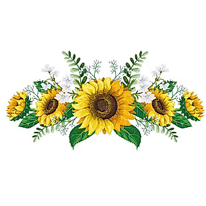 Daisy Sunflower Wall Decal Stickers,Yellow Daisy Sunflower Stickers with Green Leaves, Peel and Stick Removable Flower Stickers for Nursery Kids Room Living Room