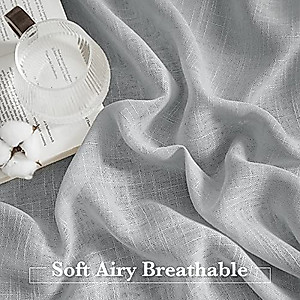 RYB HOME Linen Textured Sheer Curtains 84 inches Long Light & Airy Sheer Window Curtains Country Rustic Farmhouse Curtains for Living Room Bedroom, W 52 x L 84 inch, 2 Pcs, Grey