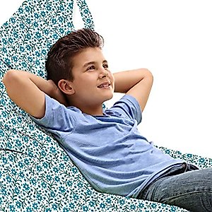 Lunarable Gardening Lounger Chair Bag, Blossoms of Blue Forget-Me-Not Flowers with Tiny Buds on Side, High Capacity Storage with Handle Container, Lounger Size, Dark Magenta Pale Blue