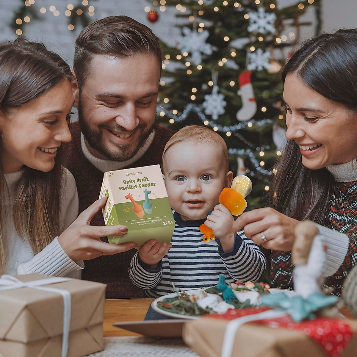 Baby Fruit Feeder, Teething Pacifier for Fruits, Veggies, or Frozen Milk, Food-Grade Silicone Teethers for Babies 6-12 Months, Baby Essentials for Teething Relief - Mango Orange and Berry Blue