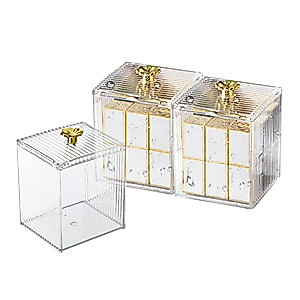 Chris.W Set of 3 Fancy Cotton Swab Holder Dispenser, Cosmetic Canister Jar Box with Lid, Cotton Ball Canister Jar, Apothecary Storage Organizer Jars, Makeup Organizer for Bathroom Home Storage Organizer