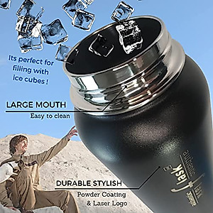 Authentic Flask 32oz Double Vacuum Insulated Water Bottle Wide Mouth w/Stainless Steel and Straw Lids, Reusable and Modern Hydro Thermo 24hs Cold 12hs Hot (BLUE BERRY)