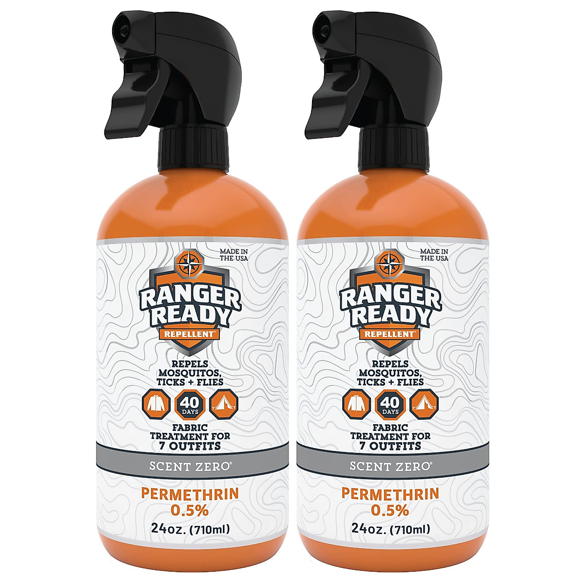 Ranger Ready Permethrin Spray for Clothes and Outdoor Gear - Permethrin Insect & Tick Repellent - Scent Zero (24oz, Pack of 2)
