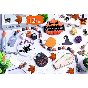 FEEIN Halloween Tiered Tray Decor Set Halloween Wooden Signs Fall Pumpkin Tiered Tray Decoration Items for Indoor Home Table House Room Kitchen Party