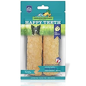 Himalayan Dog Chew Happy Teeth Yak Cheese Dog Chews Dental Chews, 100% Natural, Long Lasting, Gluten Free, Healthy & Safe Dog Treats for Oral Health, Lactose & Grain Free, Protein Rich, 2 Chews