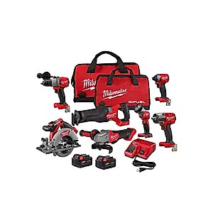 Milwaukee M18 FUEL 18-Volt Lithium-Ion Brushless Cordless Combo Kit with Two 5.0 Ah Batteries, 1 Charger, 2 Tool Bags (7-Tool)