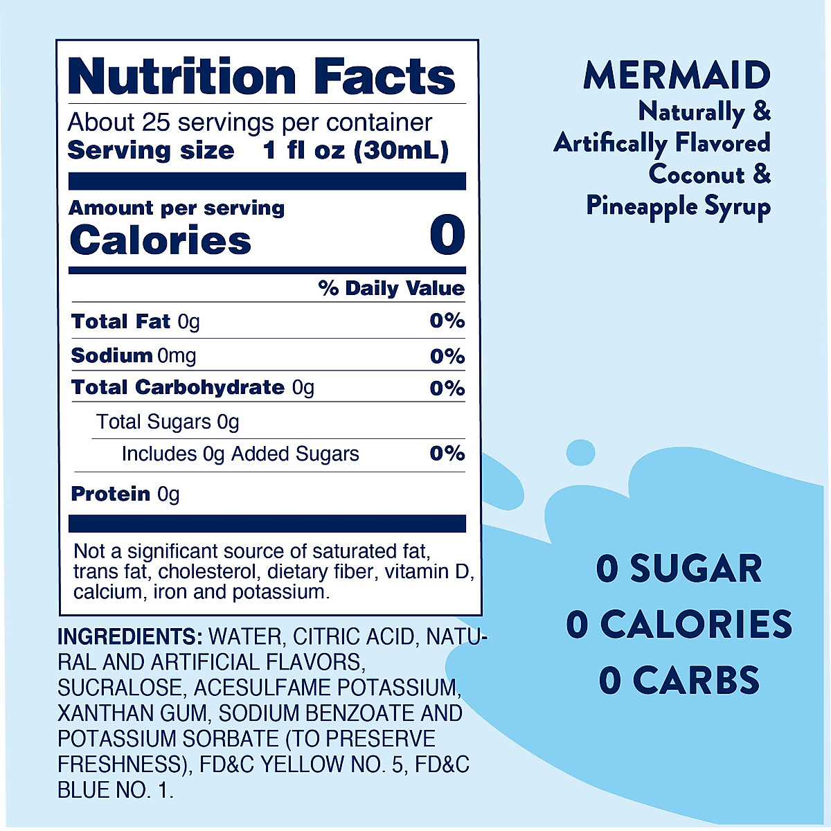 New! Jordan's Skinny Mixes Sugar Free Syrup, Mermaid Flavor, Fruit Flavored Water Enhancer, Drink Mix for Ice Tea, Lemonade & More, Zero Calorie Flavoring, Keto Friendly, 25.4 Fl Oz, 1 Pack