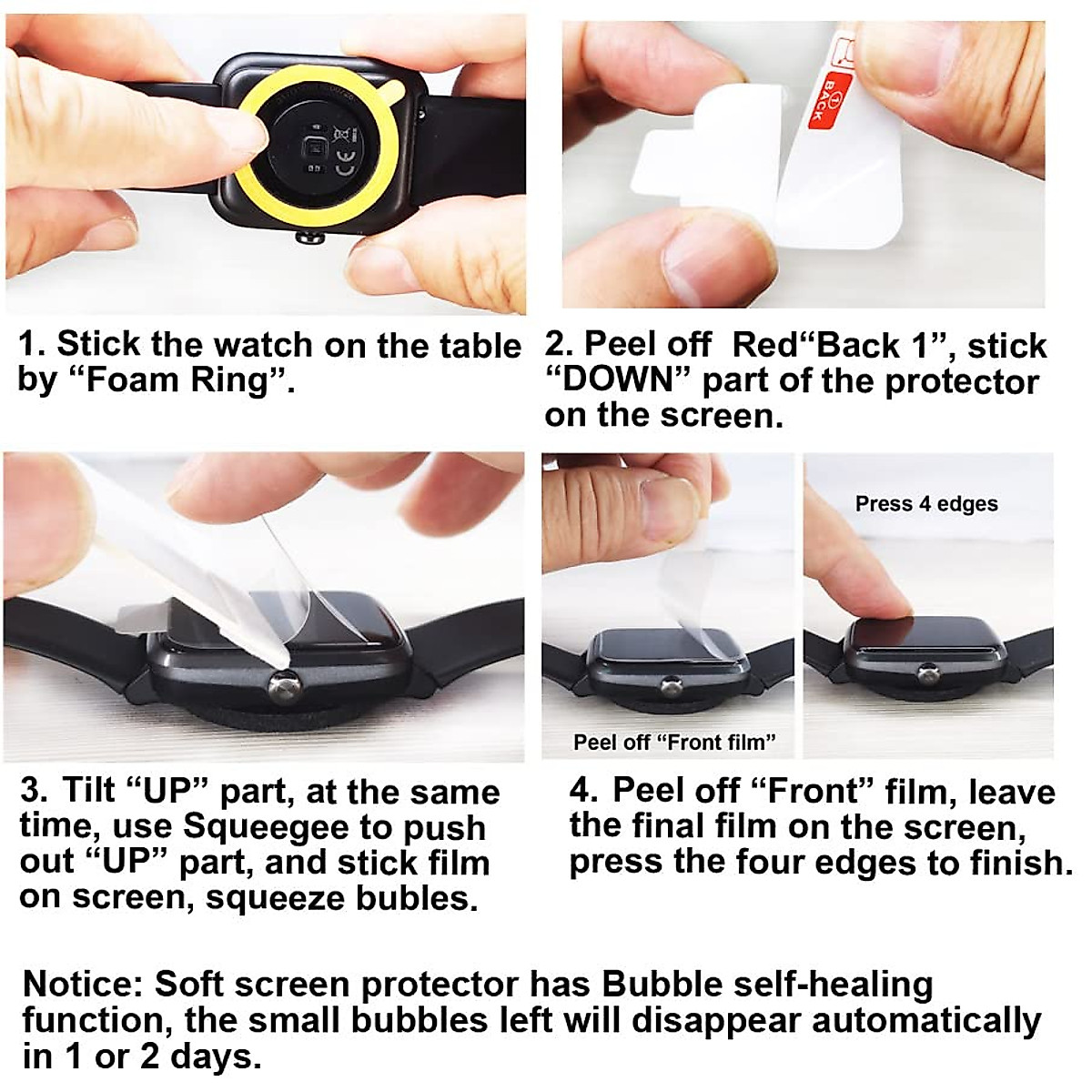 smaate Screen Protector Compatible with Iaret i18 1.7”, HAFURY C7 1.54 inches and Kimnix NK03 1.72” Smartwatch, 4-Pack, TPU Soft, Bubble Self-healing