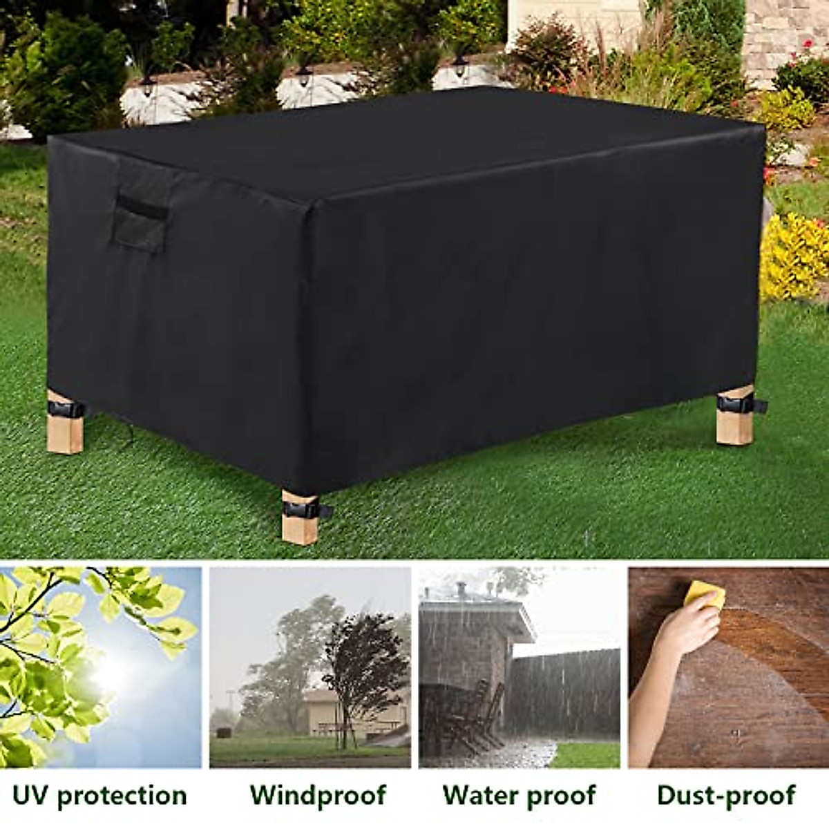 600D Patio Furniture Covers Rectangular Garden Patio Table and Chair Covers Large Outdoor Furniture Sofa Covers Waterproof Heavy Duty Fits up to 124W x 71D x 29H inches