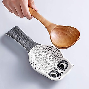 Ceramic Spoon Rest 3D Owl Spoon Holder Spatula Ladle Holder for Home Kitchen