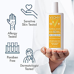 Vichy Capital Soleil Tinted Mineral Sunscreen for Face SPF 60, Titanium Dioxide Face Sunscreen, Travel Size Sunscreen, Water Resistant, Light weight Sun Protection Creams, Gels, & Lotions
