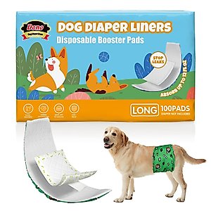 Dono Dog Diaper Liners for Male and Female Dogs, Super Absorbent Dog Booster Pads, 100ct Disposable Doggie Diaper Inserts fit Reusable Male Belly Bands, Wraps, Washable Period Panties (Long)