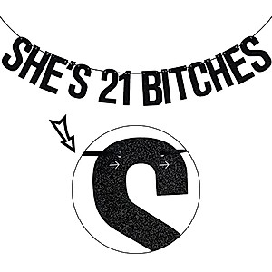 She's 21 Bitches Banner, Girls 21st Birthday Party Decorations, Cheers to 21 Years, 21st Birthday Decorations for Women Black Glitter