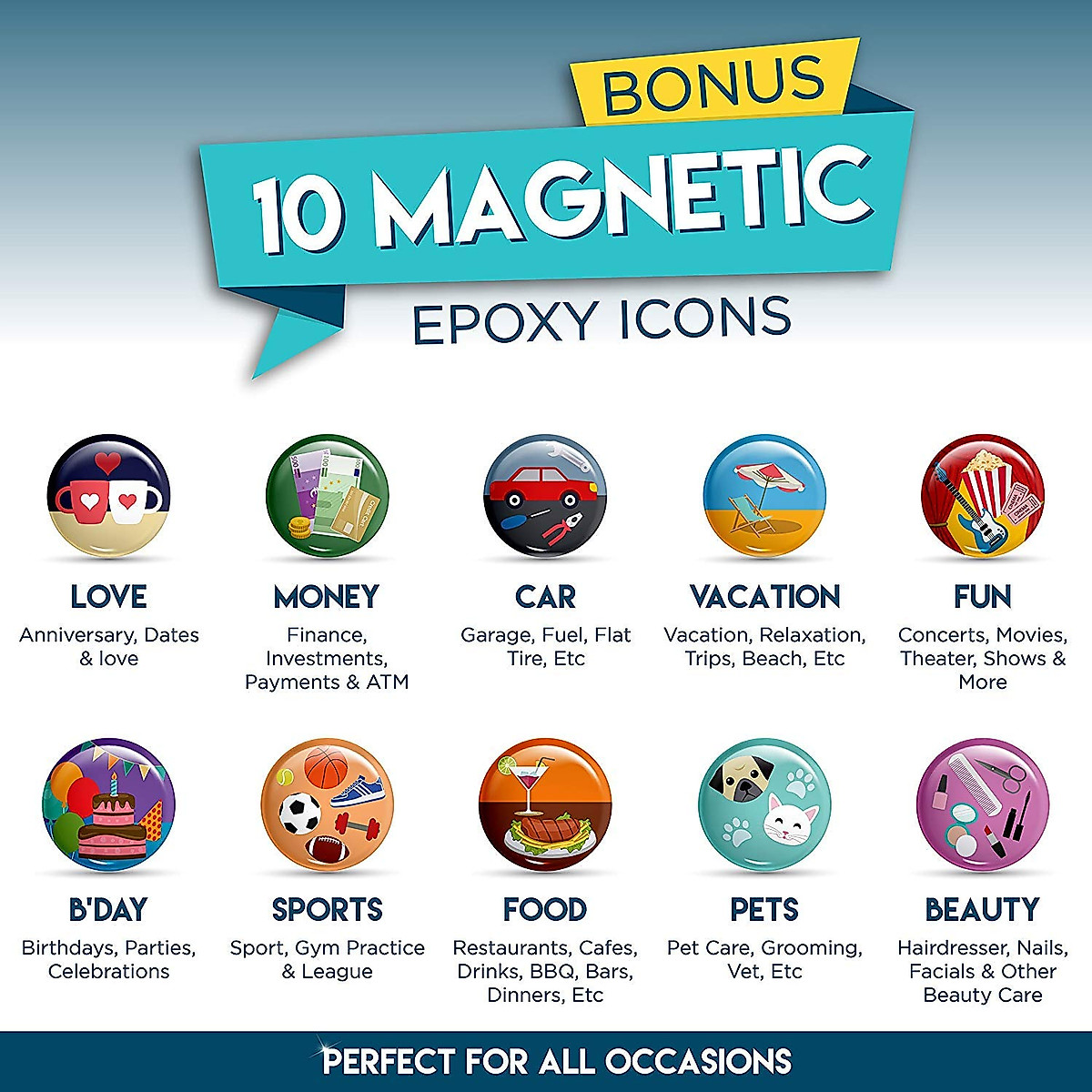 Magnetic Weekly Dry Erase Board Calendar Whiteboard - Magnetic Weekly Planner for Refrigerator - Stain Resistant Nano Technology - 3 Fine Tip Markers and Eraser, 10 Highlight Icons 16inchX12inch