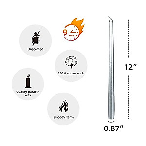 Zest Candle 12-Piece Taper Candles, 12-Inch, Metallic Silver