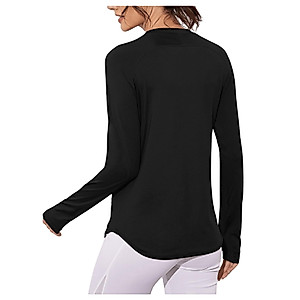 MakeMeChic Women's Long Sleeve Workout Tops Lightweight SPF Yoga Tops Tee Shirts Black L