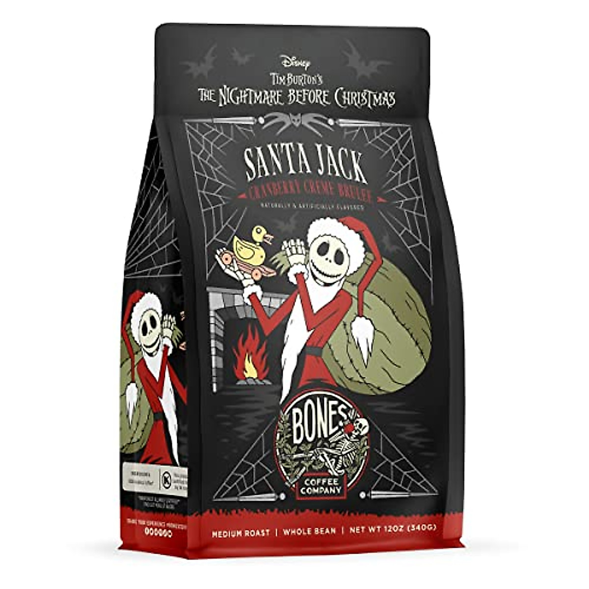 Bones Coffee Company Santa Jack Flavored Ground Coffee Beans Cranberry Creme Brulee | 12 oz Arabica Low Acid Coffee | Gourmet Coffee From Disney Tim Burton's The Nightmare Before Christmas (Ground)
