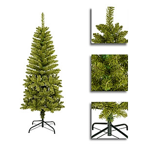 6 Feet Hinged Pencil Artificial Christmas Tree with Foldable Metal Stand, 460 Tips Recycled PVC Plastic, Kingswood Fir Green