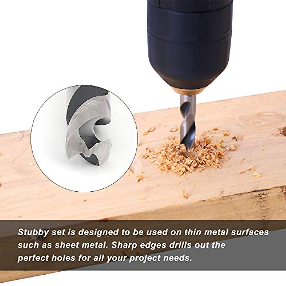 COMOWARE Brad Point Stubby Drill Bit Set for Wood, 6pcs HSS 4241 Steel with 1/4-Inch Quick Change Hex Shank