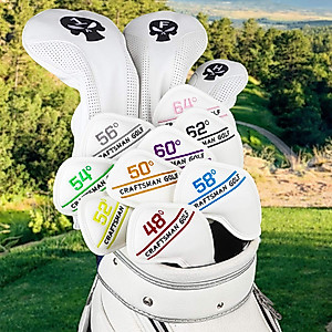 Craftsman Golf 1pc 64° 64 Degree Synthetic Leather White Golf Club Head Cover Wedge Iron Protective Headcover Pink Large No.