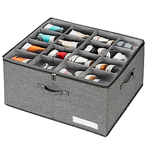 popoly Shoe Organizer for Closet Fits 16 Pairs, Large Shoes Storage Box Bins Containers with Clear Cover and Adjustable Dividers for Sneakers High Heeled, Hard Shell and Stackable (Grey)