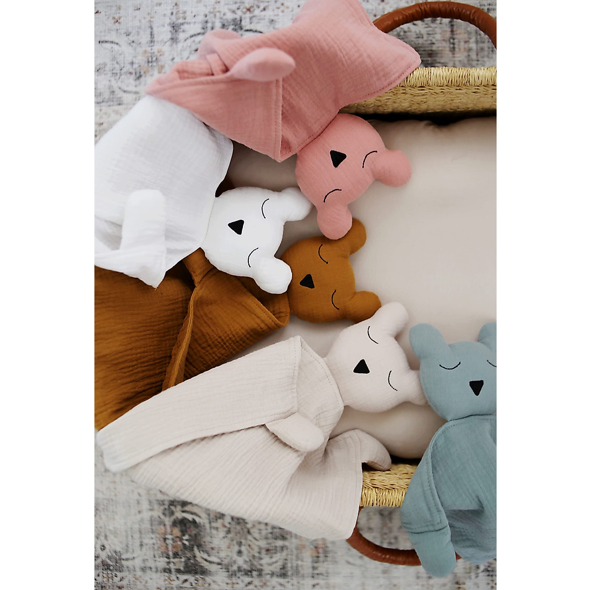 Marlowe & Co Organic Cotton Muslin Bear Lovey Blanket, Organic Cotton Muslin Bear Security Blanket (Natural Sand)