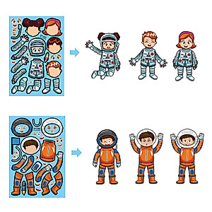 Mocossmy Make a Face Stickers Sheets,24 Sheets Make Your Own Astronaut UFO Rocket Mix & Match Space Themed Stickers,DIY Stickers for Kids Art Crafts School Rewards Birthday Party Favor Supplies Games