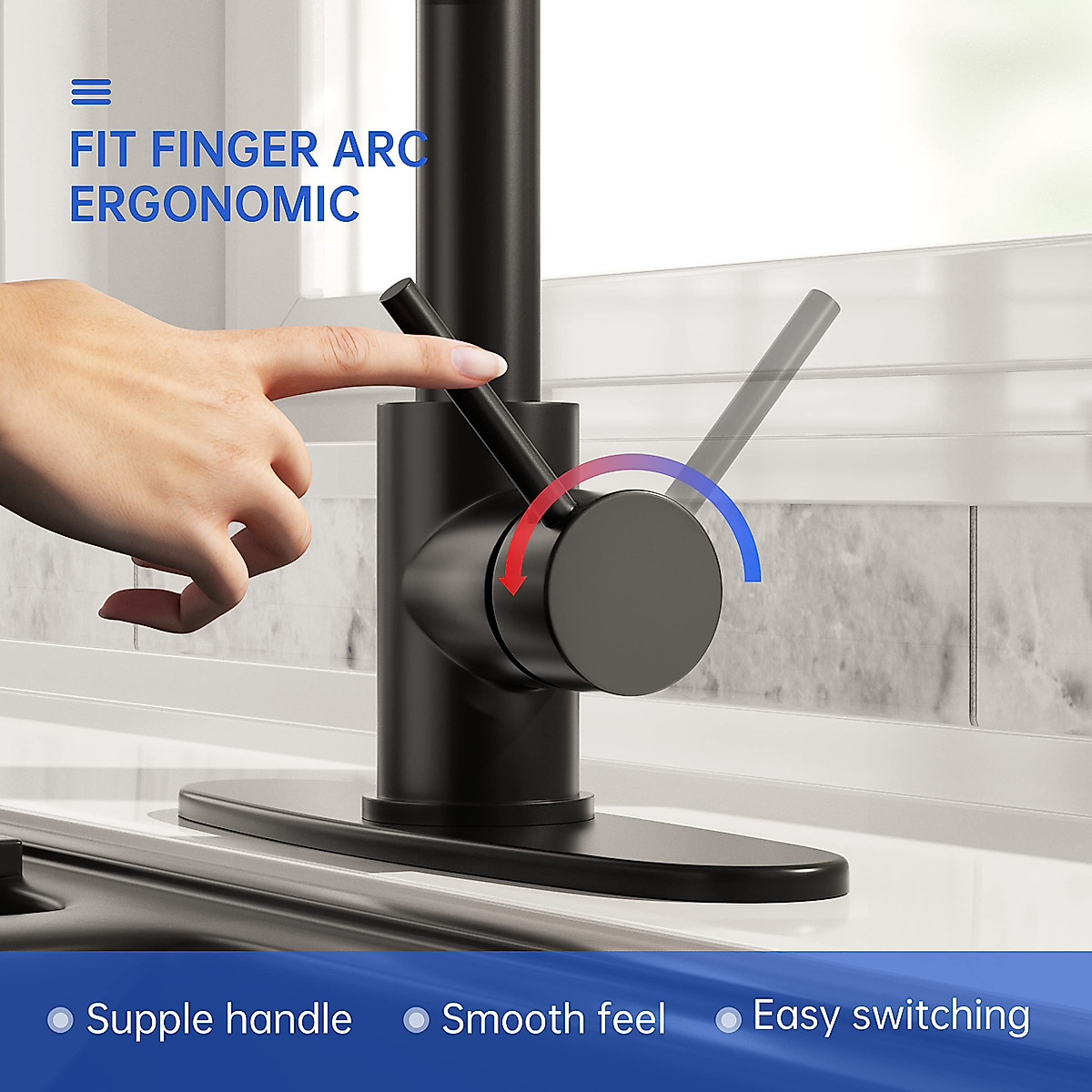 IBOFYY Black Kitchen Faucets Single Handle Commercial Kitchen Sink Faucet with Multifunctional Pull-Down Spout for Farmhouse RV Bar with 3 Hole Deck (Matte Black)