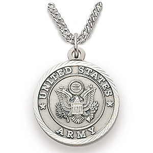 TrueFaithJewelry Sterling Silver United States Army Service Medal with Christ Cross Pendant Necklace, 3/4 Inch