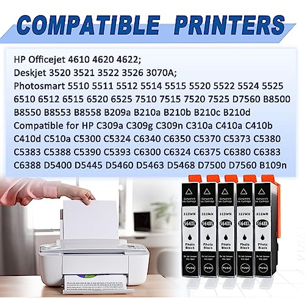 HGZ Compatible 564XL Ink Cartridges Replaccement for HP 564XL 564 XL Photo Black Used for Photosmart 5520 6510 6520 7510 7520 7515 C6380 C310 (5 Small Black)