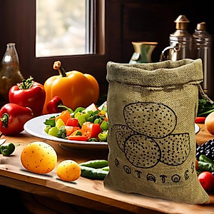 Burlap potato storage,Reusable Storage Sack with Drawstring,Reusable Produce Bags Keeper for Freshness,16 * 12inch