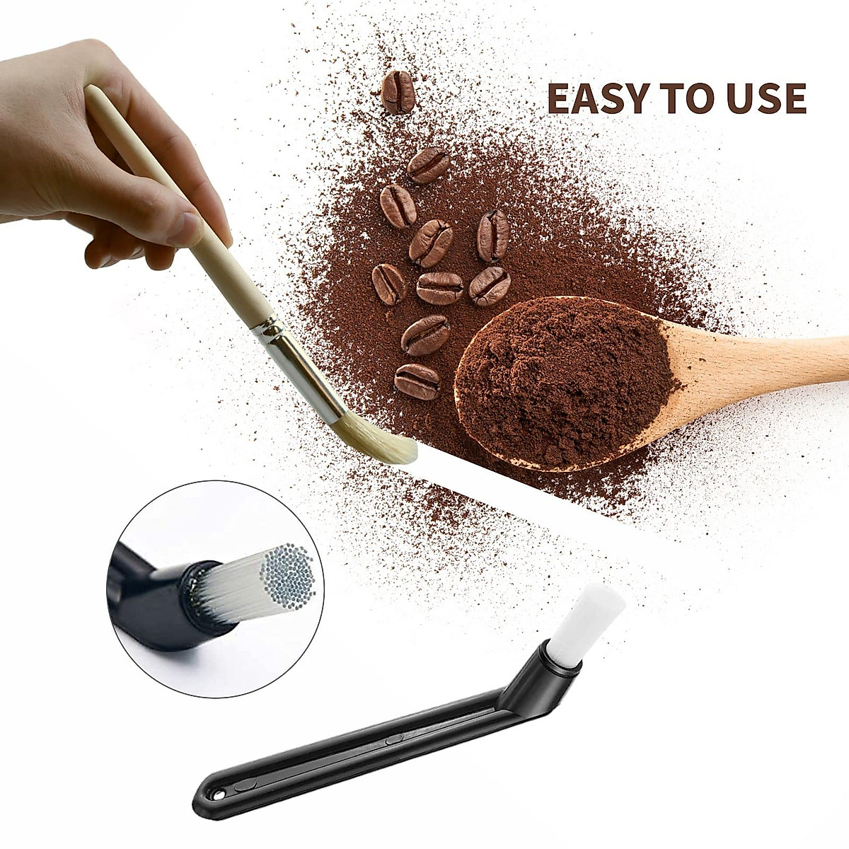 Luxmool 6 Pcs Coffee Brush Set, Professional Espresso Brush Kit, Well-Designed Coffee Grinder Brush, Heavy Wood Handle & Natural Bristles Wood Dusting Coffee Machine Brush