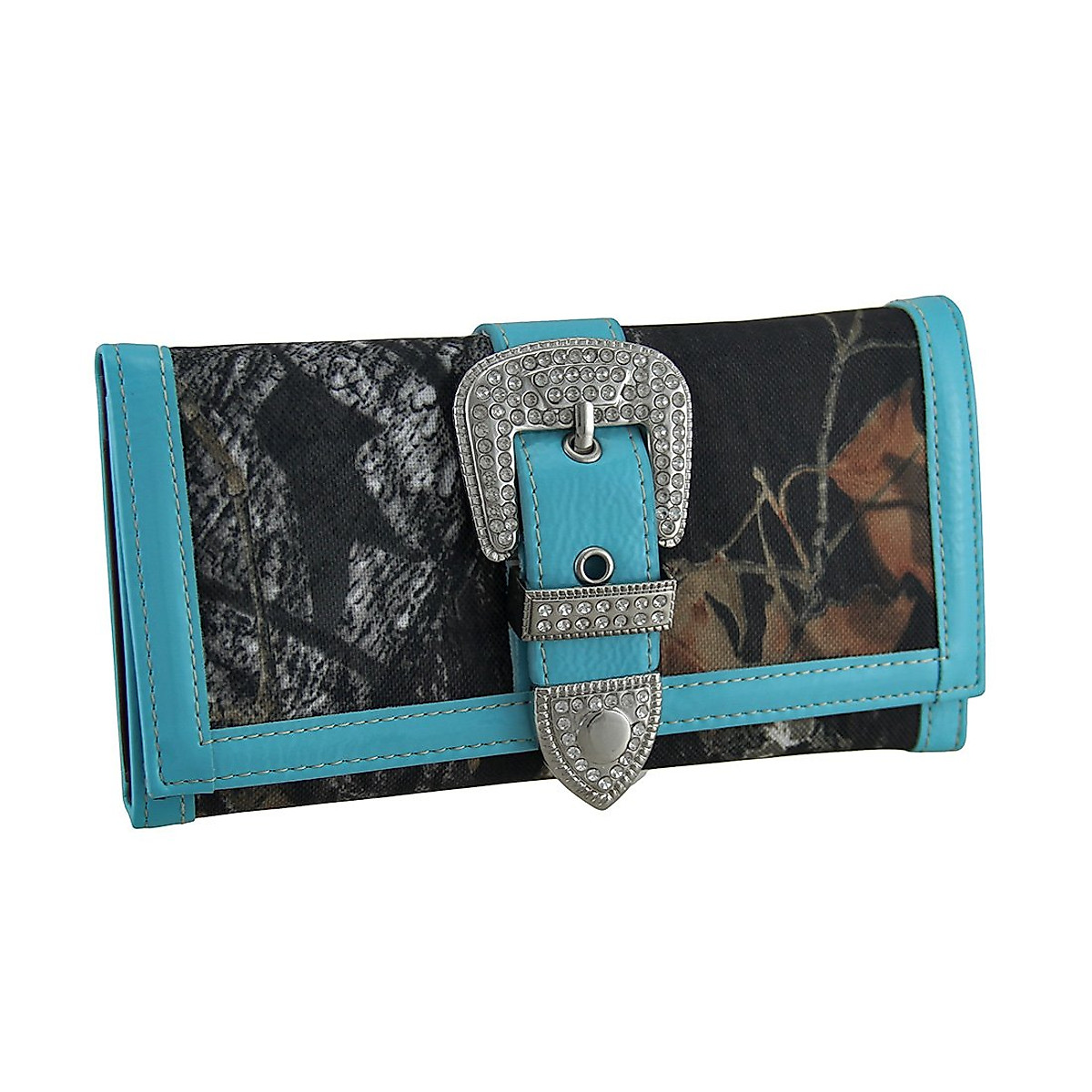 Camouflage Rhinestone Western Buckle Purse/Wallet Set Purple Trim