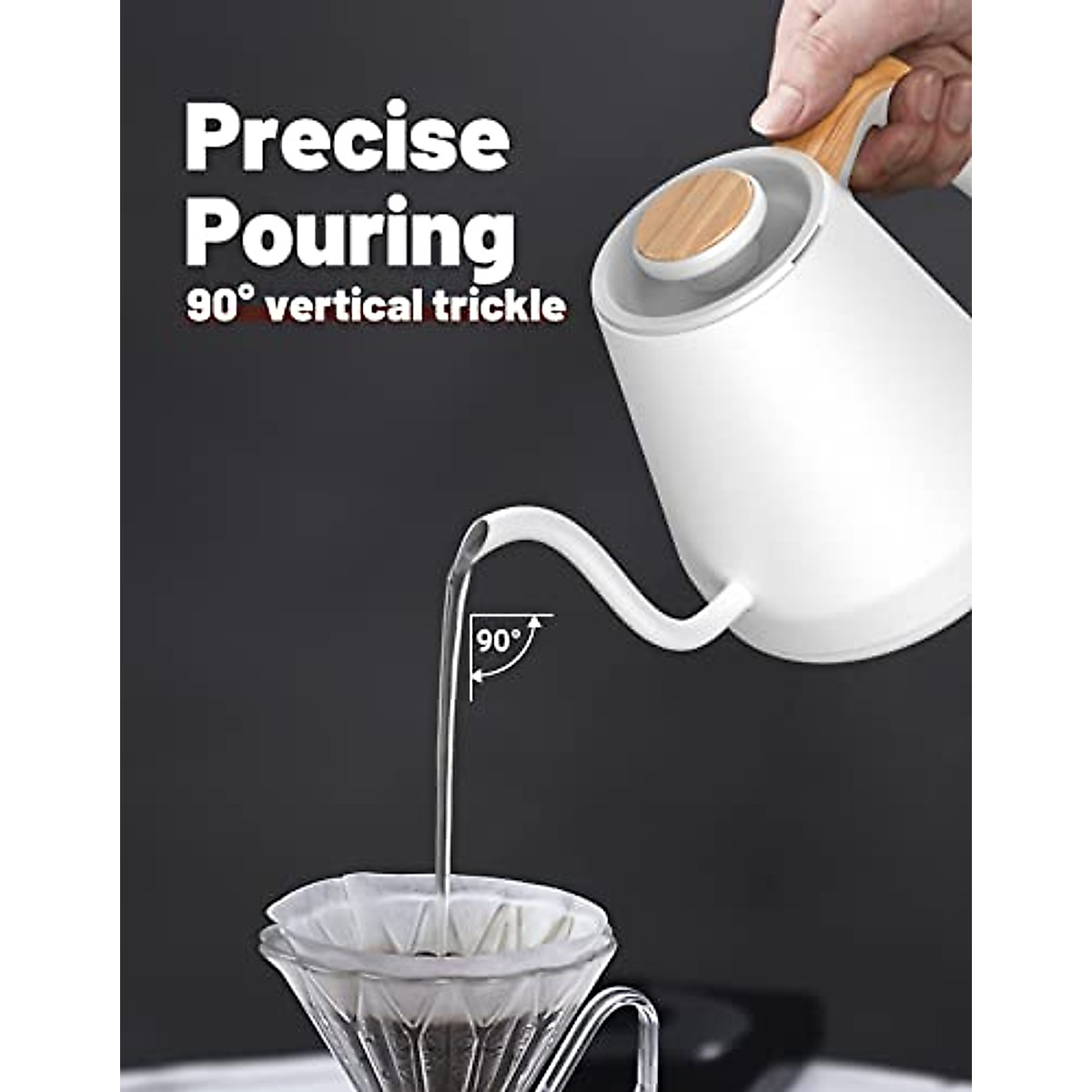 MeeLeya Electric Gooseneck Kettle with Temperature Control, Pour Over Coffee Kettle & Tea Kettle, Electric Kettle 1200 Watt, 0.8L (White)