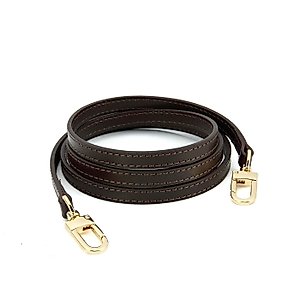 Genuine Leather Cross Body Strap for Alma BB Damier Ebene Pochette Eva Favorite PM MM Mini 10mm Coated Dark Brown with Gold Hardware (Brown110cm Gold HW)