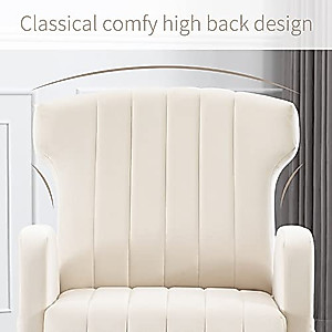 Villeston Accent Chairs Set of 2 for Living Room Velvet High Back Comfy Armchair Single Sofa with Metal Legs for Bedroom Office, Beige