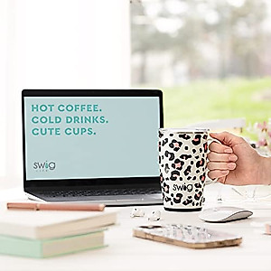 Swig Life 18oz Travel Mug | Insulated Tumbler with Handle and Lid, Cup Holder Friendly, Dishwasher Safe, Stainless Steel, Travel Coffee Cup, Insulated Coffee Mug with Lid and Handle (Luxy Leopard)