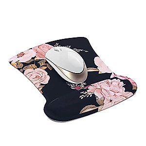 MOSISO Wrist Rest Support for Mouse Pad & Keyboard Set, Peony Ergonomic Mousepad Non-Slip Base Home/Office Pain Relief & Easy Typing Cushion with Neoprene Cloth & Raised Memory Foam, Black