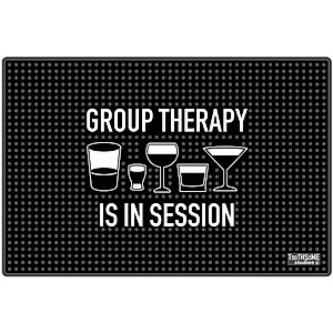 Group Therapy is In Session 17.7" x 11.8" Funny Bar Spill Mat Rail Countertop Accessory Home Pub Decor Slip Resistant Durable Thick Bar Covering for Craft Brewery Kitchen Cafe and Restaurant Accessory